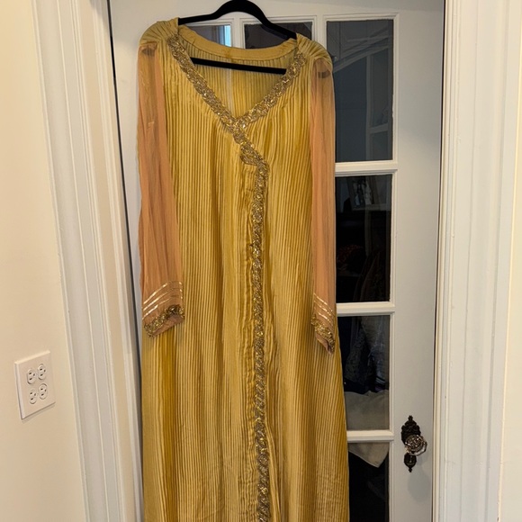 Dresses | Elegant Gold Embellished Long Dress | Poshmark